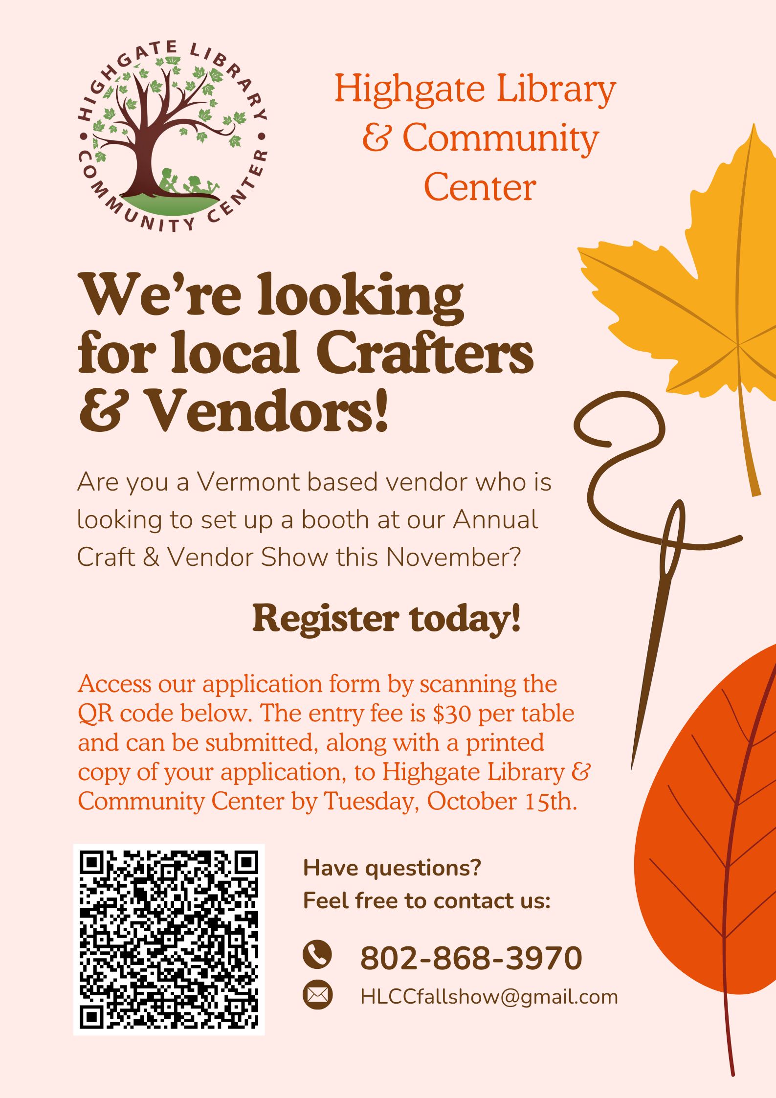 2024 HLCC Craft Show Vendor Application – HIGHGATE LIBRARY